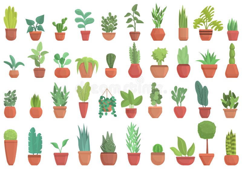 Plants Icons Set, Cartoon Style Stock Vector - Illustration of care ...
