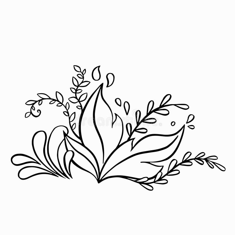 Plants Leaves Decor Color Line Flat Vector Stock Illustration ...