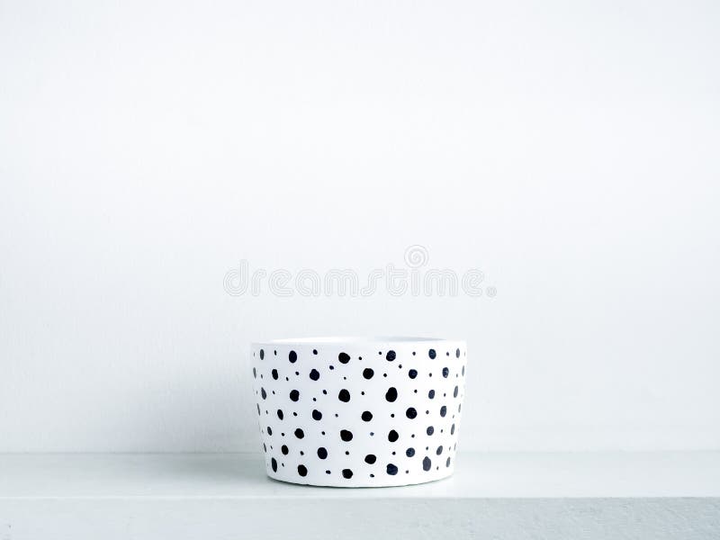 Plants Pot. Empty Modern White with Black Dots Pattern Colour Painted ...