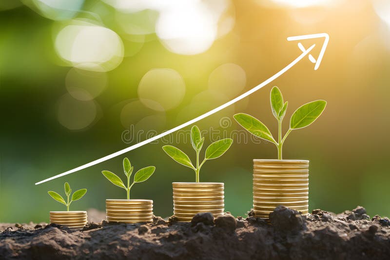 Plants Progressing with Growth Line and Arrow, Symbolizing Positive ...