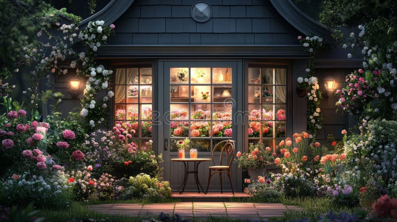 Plants and a Table in Front of a Storefront. Stock Photo - Image of ...