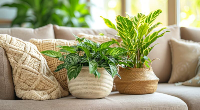 Plants in White Pot Sitting in the Middle of Couch Stock Photo - Image ...