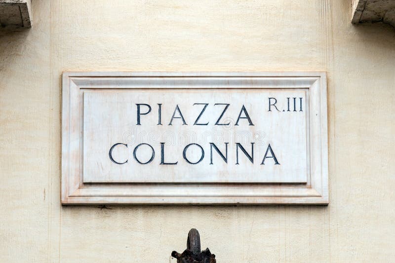 Sign Indicating Piazza Colonna in Rome Stock Photo - Image of plaque ...