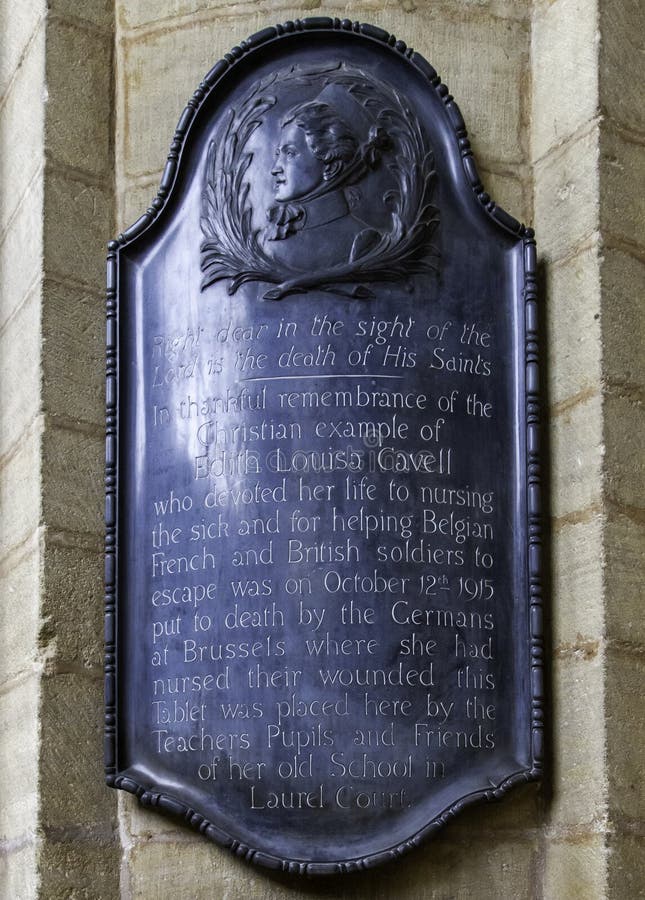 A plaque to Edith Cavell editorial photography. Image of capella ...