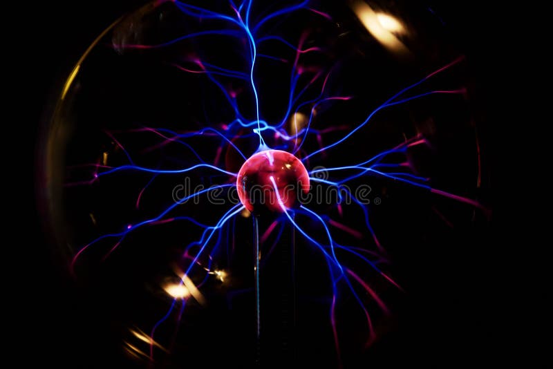Plasma Ball with Energy Rays on Dark Background Stock Photo - Image of ...