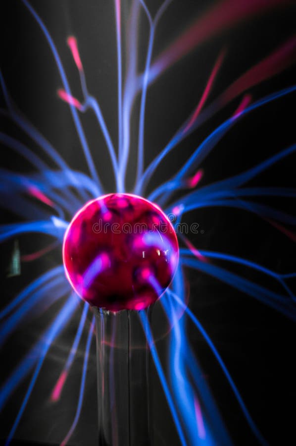 Plasma Ball with Magenta-blue Flames Stock Photo - Image of electricity ...