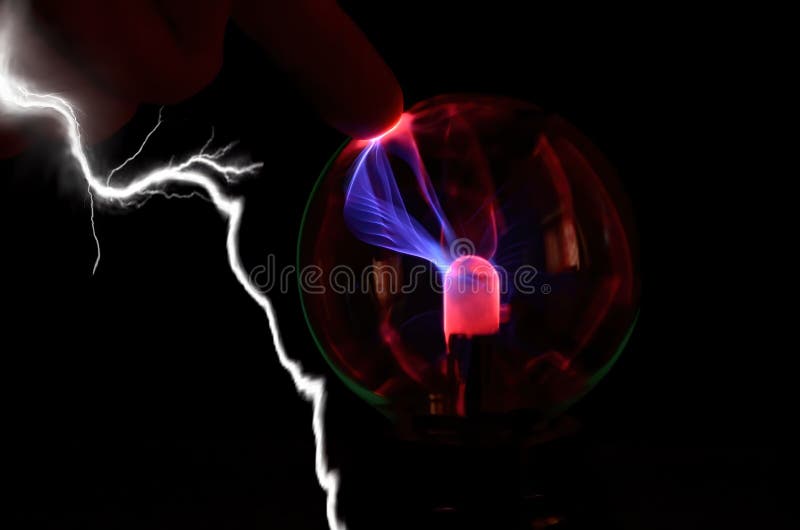 Plasma Ball Static Electricity Light on Black Background. Lighting on ...