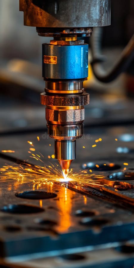 Plasma Cutting Machine in Action, Creates Molten Metal Sparks during ...