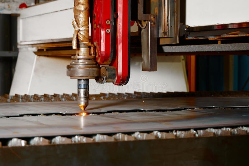 Plasma Cutting of Metal Sheet with Machine Tool in Workshop Stock Photo ...
