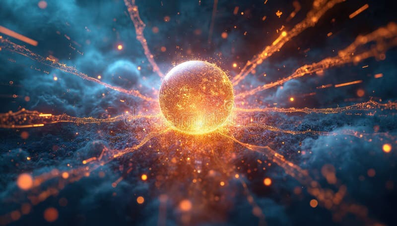 Plasma Energy Ball with Sparks and Molecules. Physics Formulas. Quantum ...