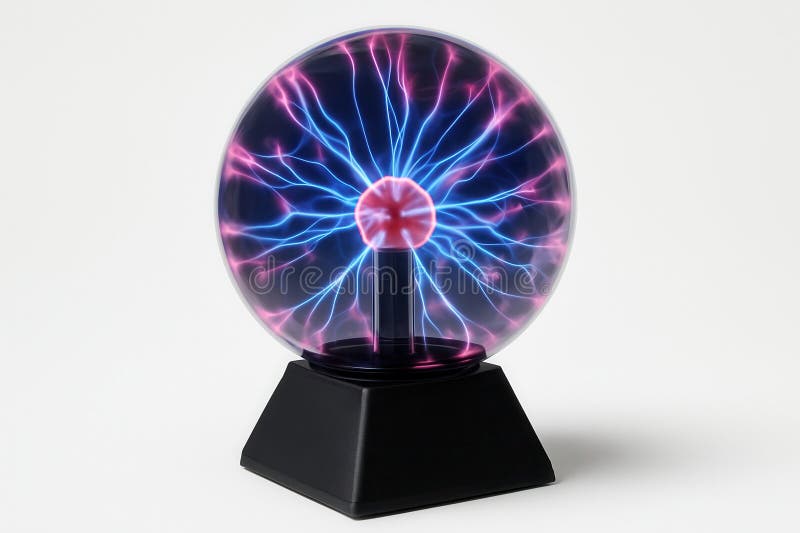 Plasma Globe Emitting Colorful Electric Beams on White Background Stock ...