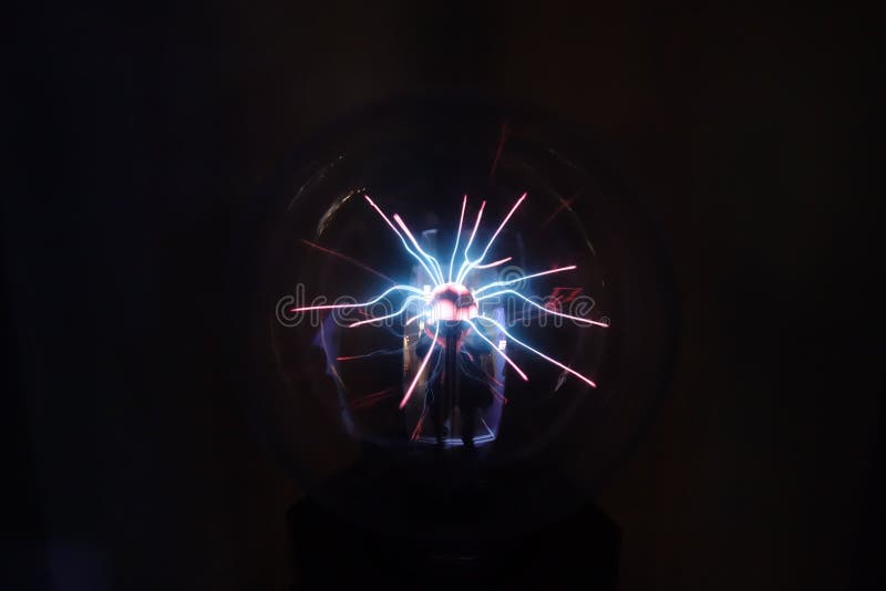 Plasma Globe Glass Lamp Ball in Action . Fun Blue and Pink Neon Light ...