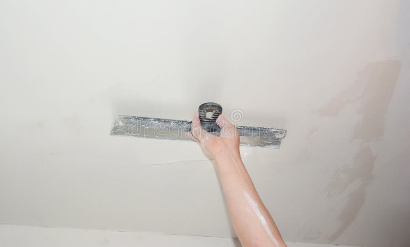 Plaster a Ceiling. White Ceiling Gypsum Plastering Stock Photo - Image ...