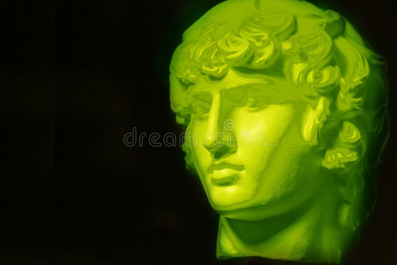 Plaster Decorative Neon Statue of Apollo Head Stock Image - Image of ...