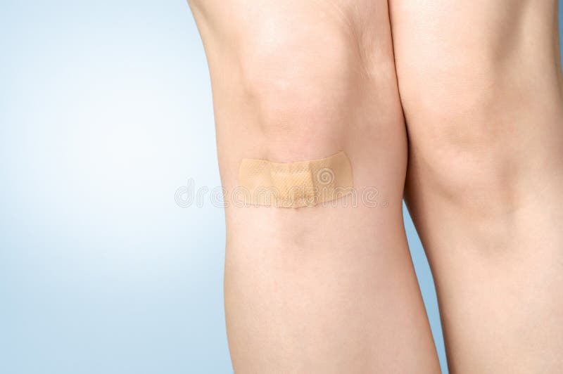 Plaster on female leg stock photo. Image of ache, knee - 110049062