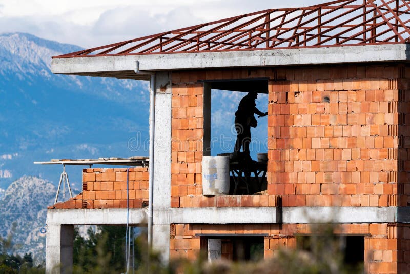 A Plaster Labourer Working in Villa Construction, Villa Construction ...
