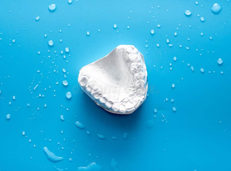 Plaster Model of Human Teeth. Healthy Teeth Concept. on a Blue ...