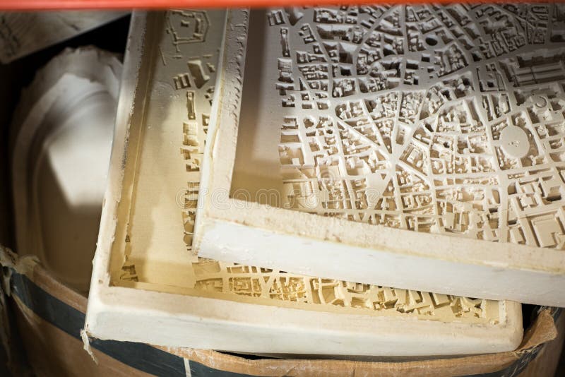 Plaster Molds for 3D City Map Scale Models Stock Photo - Image of ...