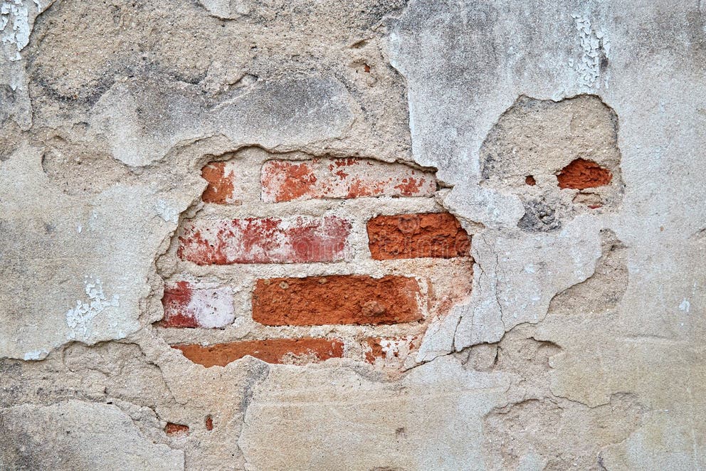 Plaster and Red Brick Wall Damage. Stock Image - Image of antique ...