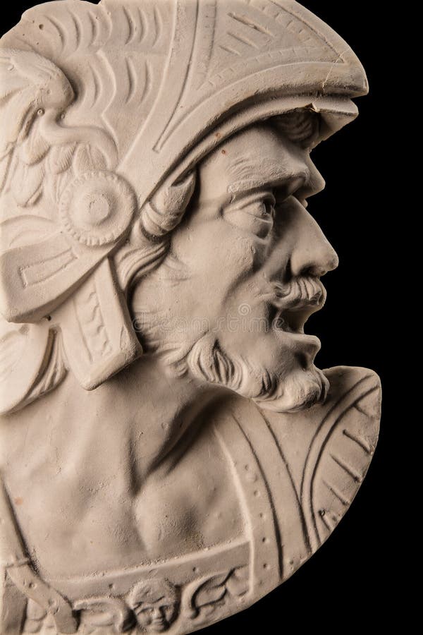 Plaster Sculpture, Roman Head with Helmet Stock Image - Image of beard ...
