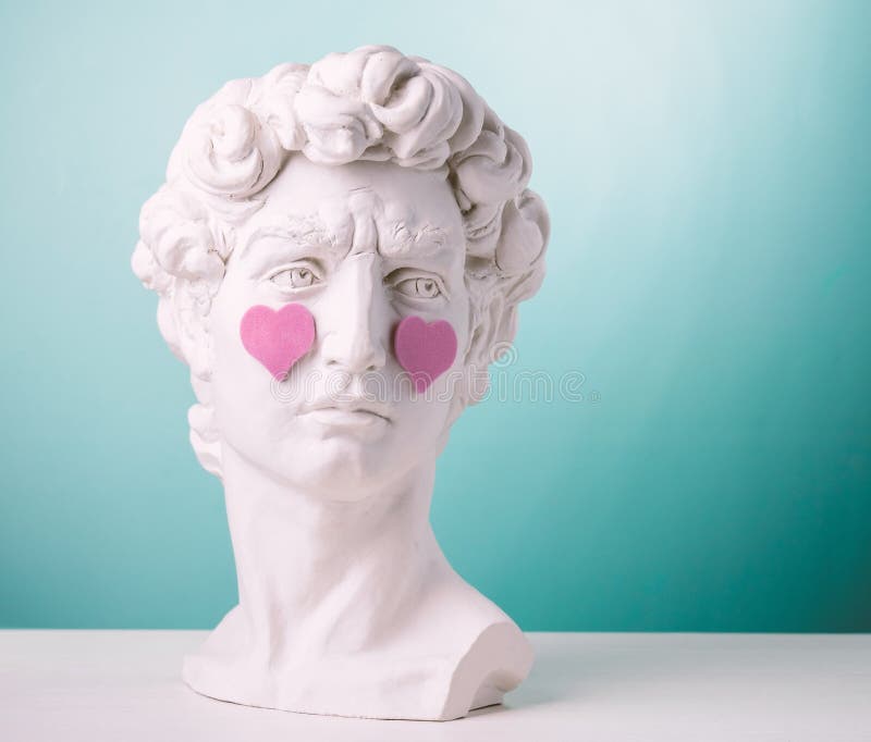 Plaster Statue Head Wearing Eyelashes Blue Background Stock Image ...