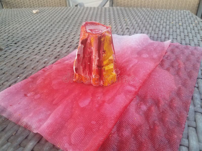 Plaster Volcano with Red Lava Erupting on Paper Towel Stock Image ...