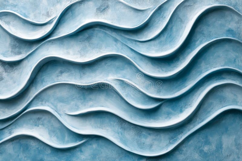 Plaster Wall Wavy Pattern Volumetric Relief Featuring Blue Gypsum ...