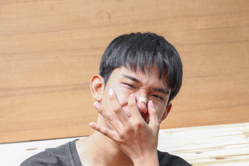 Plaster on Young Man Injury Wound Nose Stock Photo - Image of pain ...
