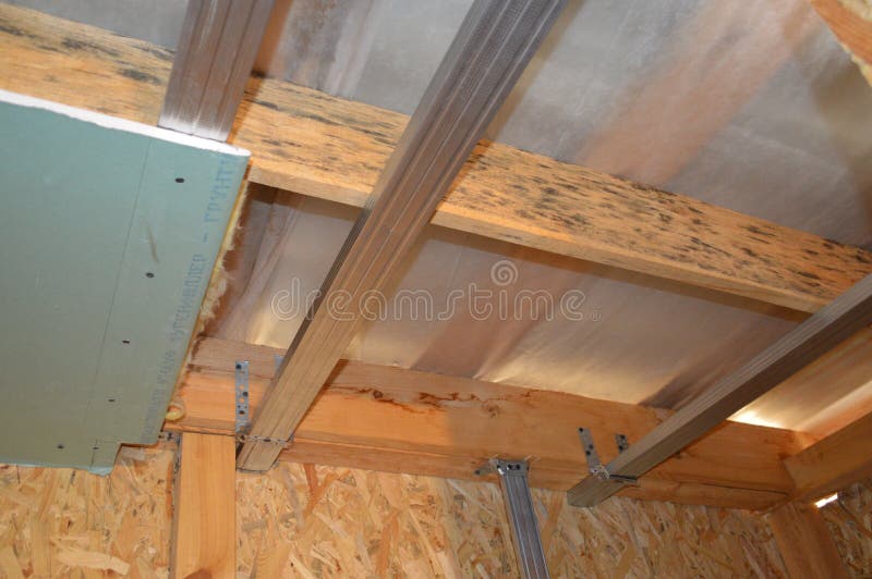 Plasterboard Installation on the Ceiling and Wall Stock Photo - Image ...