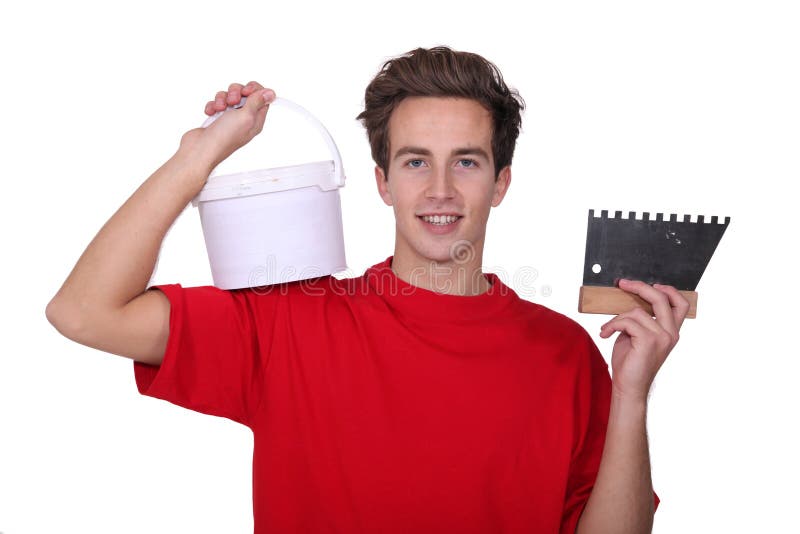 Plasterer with bucket stock photo. Image of remodeling - 35901004