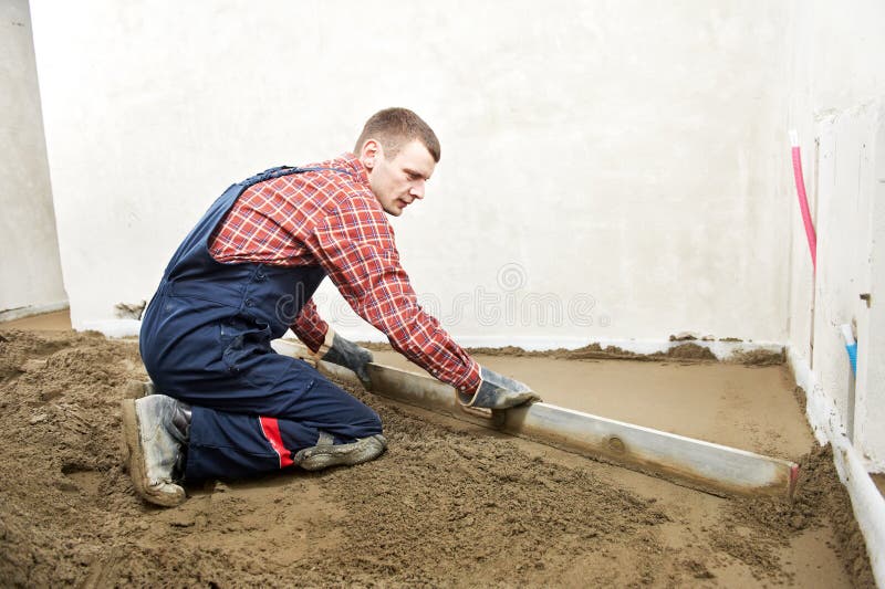 Plasterer Concrete Worker at Floor Work Stock Image - Image of ...