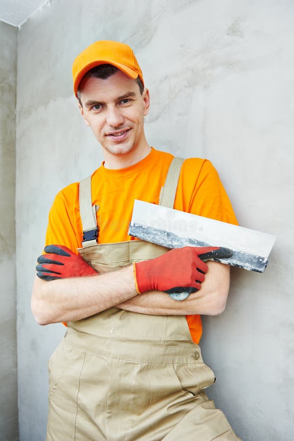 Plasterer at Indoor Ceiling Work Stock Image - Image of insulation ...