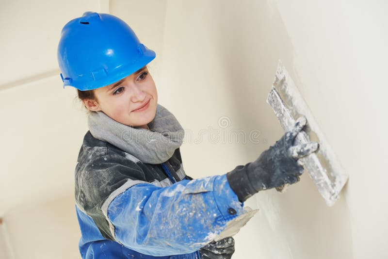 Plasterer at Indoor Wall Work Stock Photo - Image of professional ...