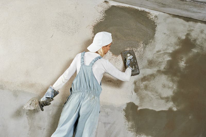 Female plasterer portrait stock photo. Image of plasterer - 44645324