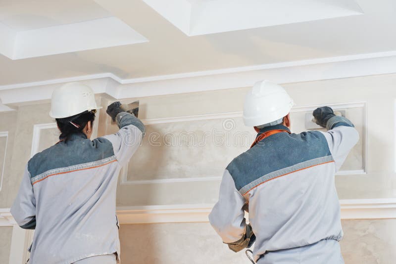 Plasterer at Indoor Wall Work Stock Image - Image of professional ...