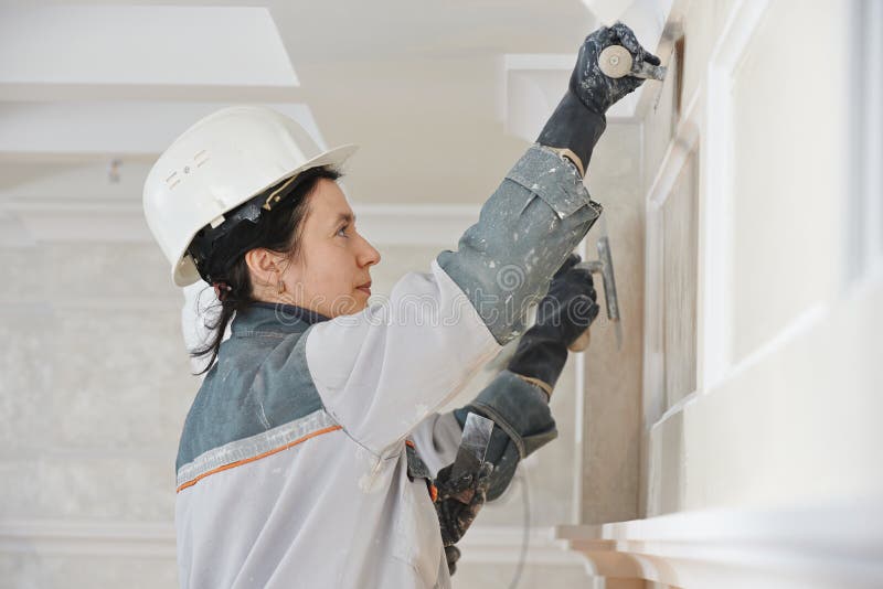 Plasterer at Stucco Work with Liquid Plaster Stock Photo - Image of ...
