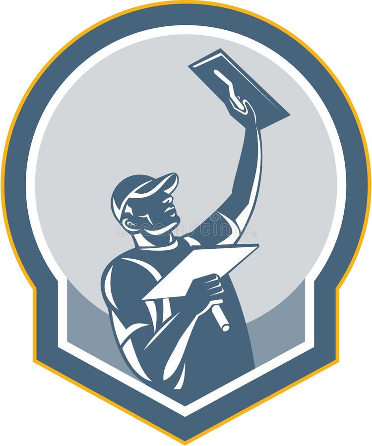 Plasterer Masonry Worker Retro Stock Vector - Illustration of holding ...