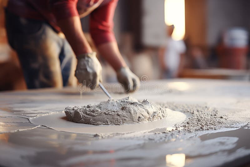 Plasterer Mixing Cement on Floor with Sunlight, Generative AI Stock ...