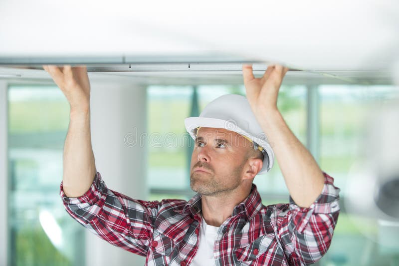 Plasterer Putting the Ceiling Stock Photo - Image of building, wall ...