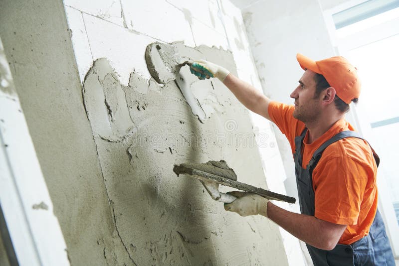 Plasterer Putting Plaster on Wall. Slow Motion Stock Image - Image of ...