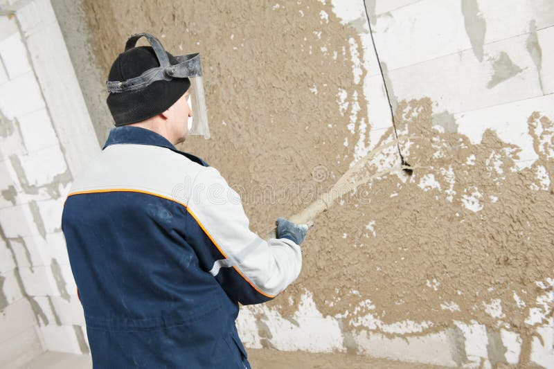 Plasterer at Stucco Work with Liquid Plaster Stock Photo - Image of ...