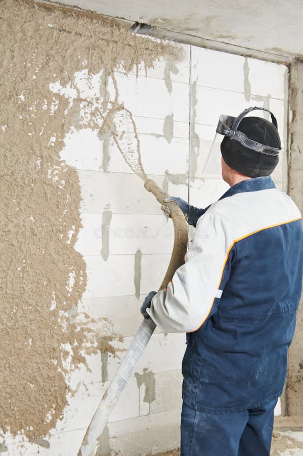Plasterer at Stucco Work with Liquid Plaster Stock Image - Image of ...