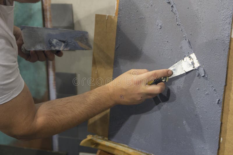 Plasterer Teaches Plaster Wall in the Master Class Stock Image - Image ...