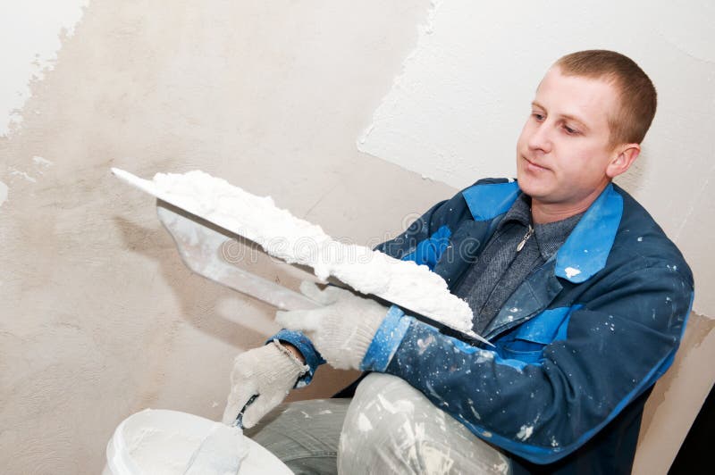 Plasterer at work stock photo. Image of development, stucco - 18246216