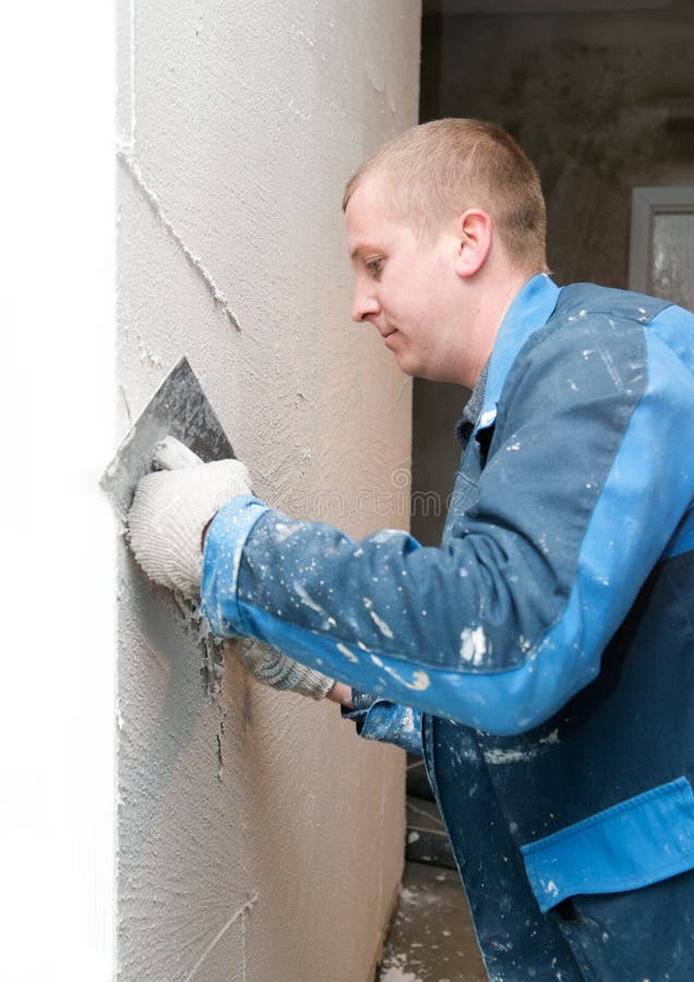 Plasterer at work stock image. Image of plasterer, uniform - 18246095