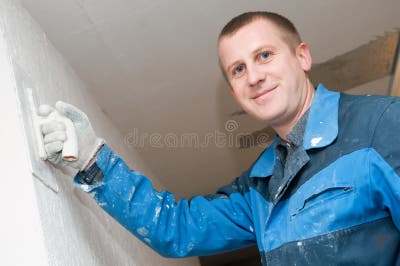 Plasterer at work stock photo. Image of development, stucco - 18246216