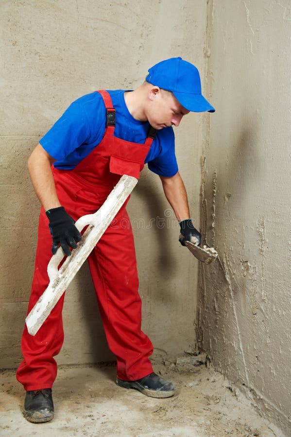 Plasterer at work stock image. Image of decorating, construction - 21701327