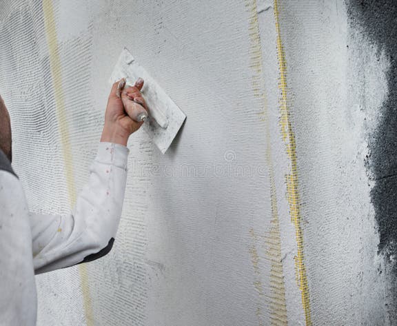 Plasterer at Work Outdoors with a Trowel Stock Image - Image of ...