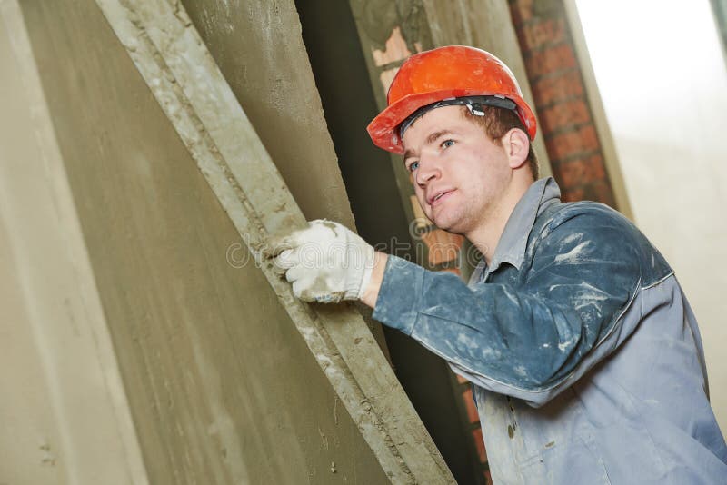 Plasterer at Stucco Work with Liquid Plaster Stock Image - Image of ...