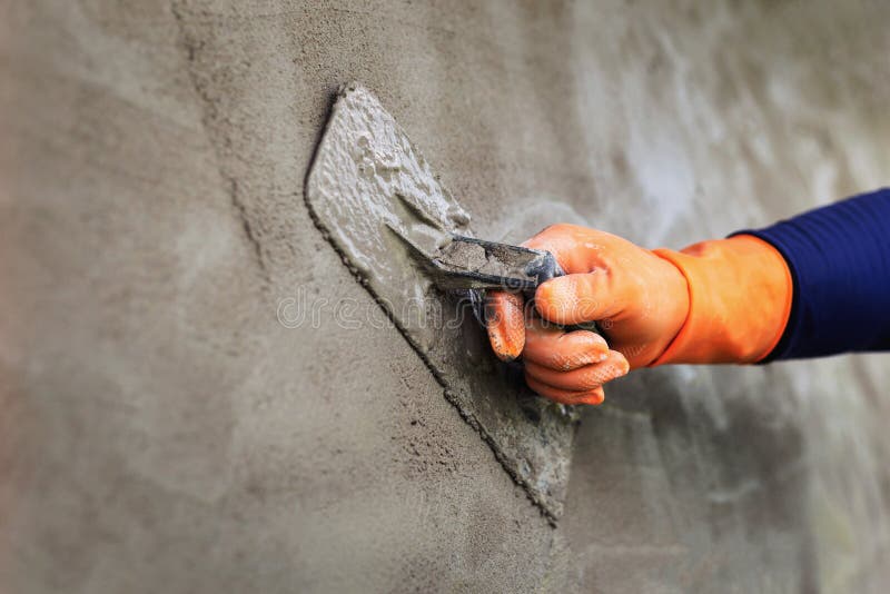 Plastering Concrete To Create Industrial Worker Wall Background with ...